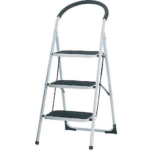 White Folding Steps, Tubular Steel, Soft Grip & 3-Day Delivery