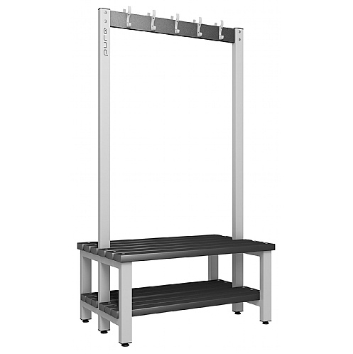 Pure Double-Sided Changing Room Bench Units with Hooks and Base Shelf ...